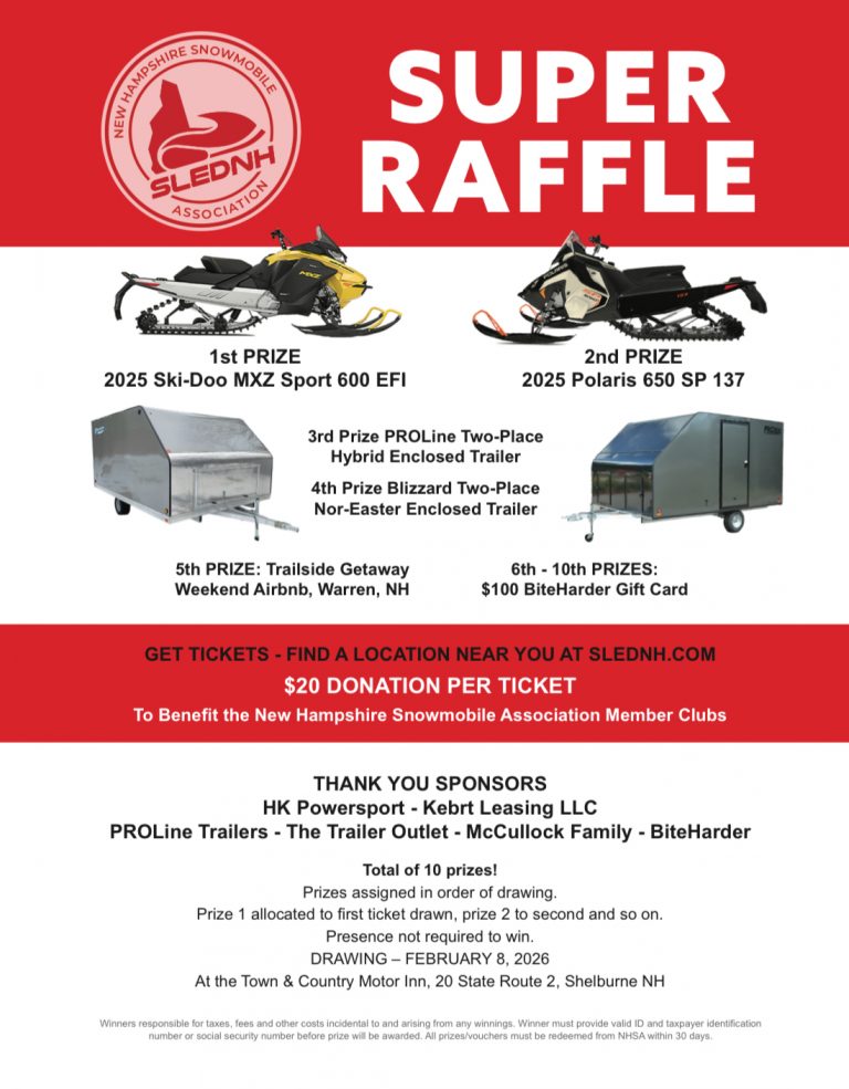 Trail Work Party / NHSA Super Raffle Tickets - Central NH Snowmobile Club